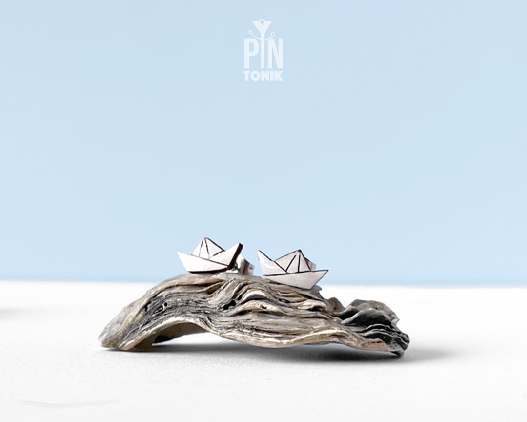 Paper Boat Stud Earrings: Funky Origami Wood Earrings - Etsy