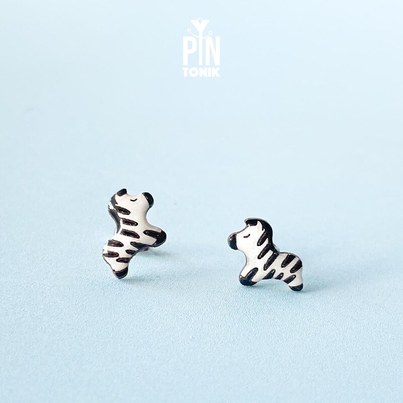 Zebra Stud Earrings - Etsy