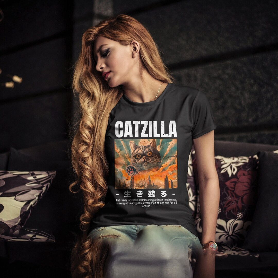 Catzilla T-shirt, Catzilla Attacks Funny T-shirt, Funny Cat Parody Tees ...