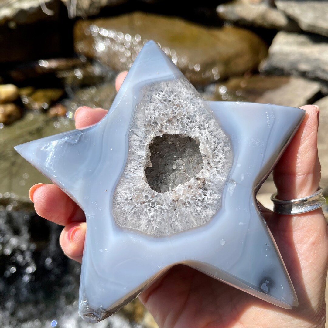 655g Natural Blue Beautiful Star-shaped Agate Geode Crystal Cave Large ...