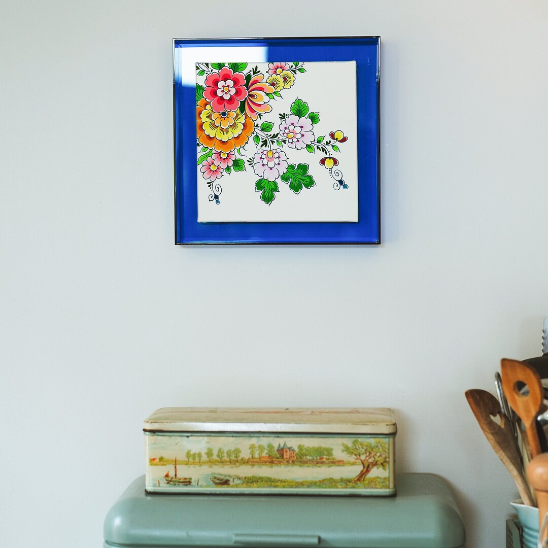 Delft Blue Flowers in Color 1 in (neon) Colored Acrylic Frame - Etsy