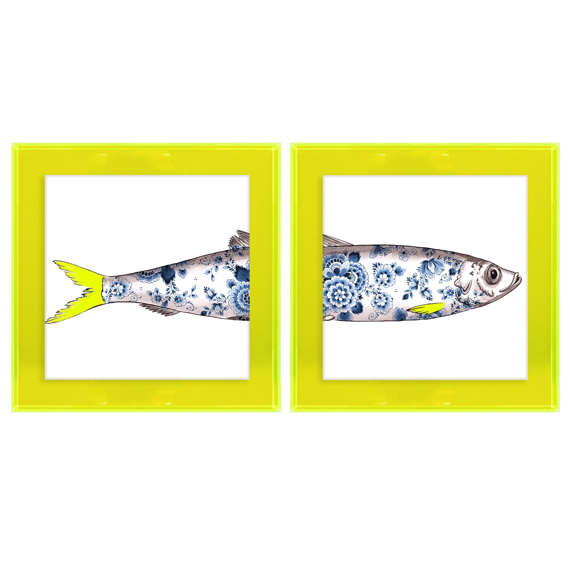 Delft Blue Funky Fish Haring White in (neon) Colored Acrylic Frames - Etsy