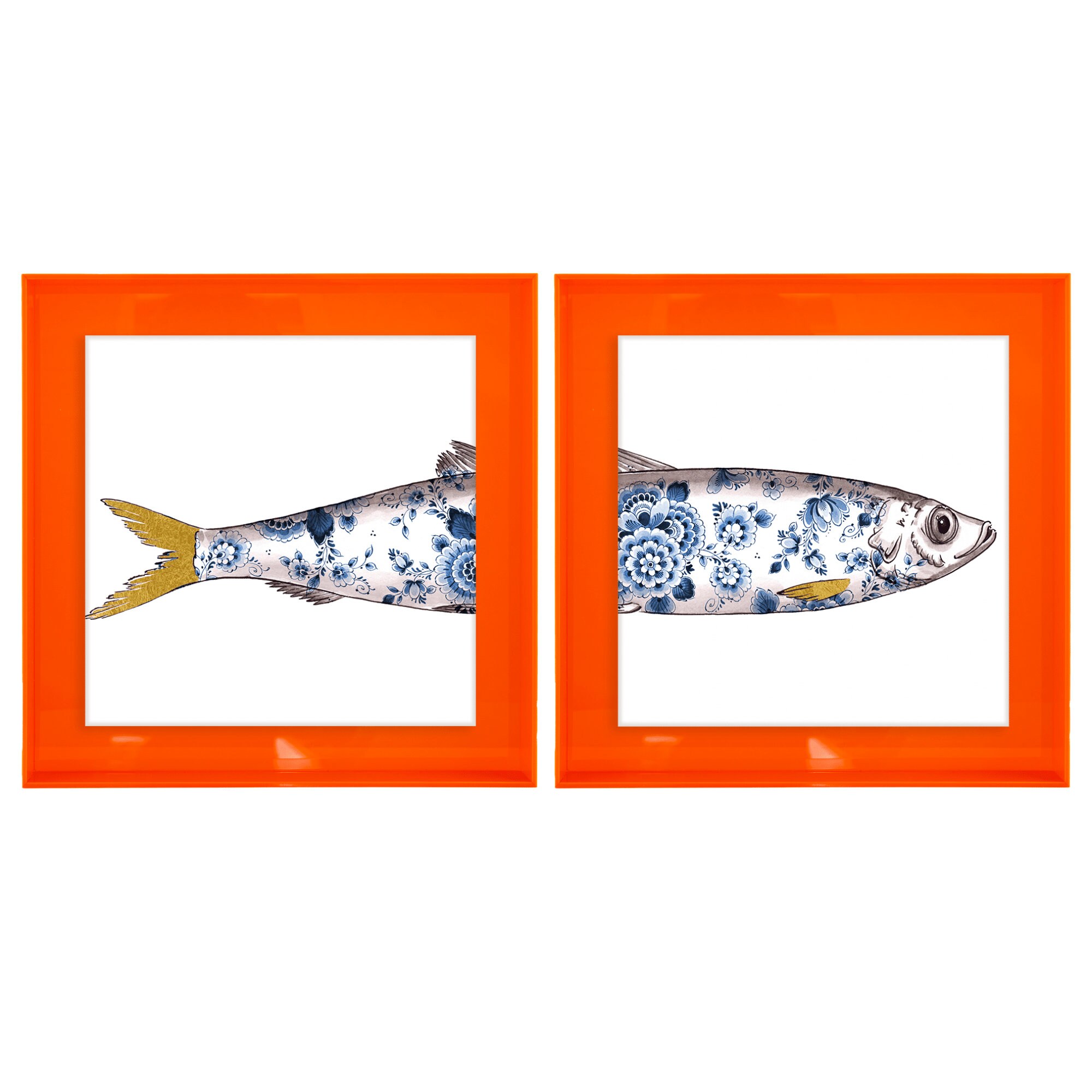 Delft Blue Funky Fish Haring White in neon Colored Acrylic Frames - Etsy