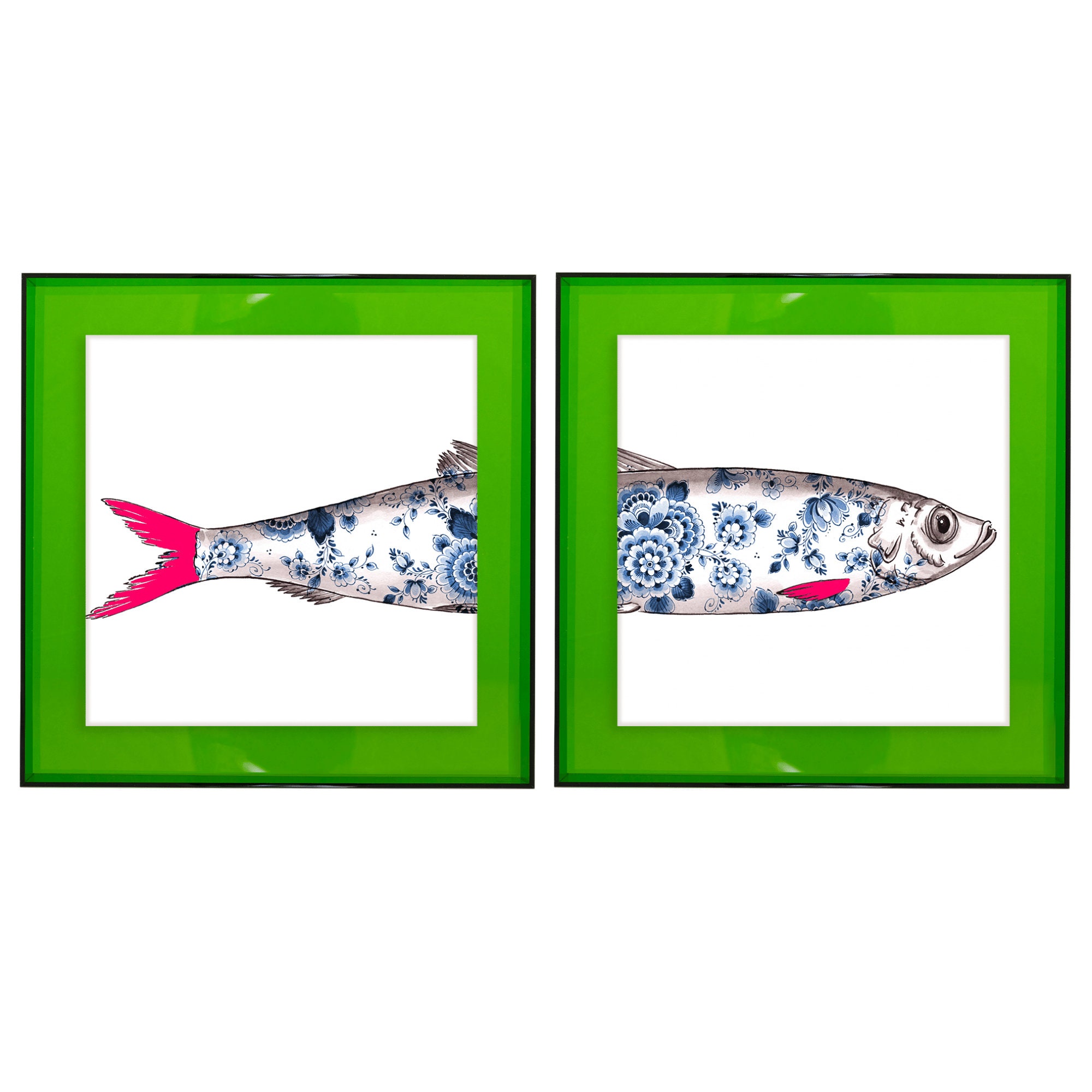 Delft Blue Funky Fish Haring White in neon Colored Acrylic Frames - Etsy