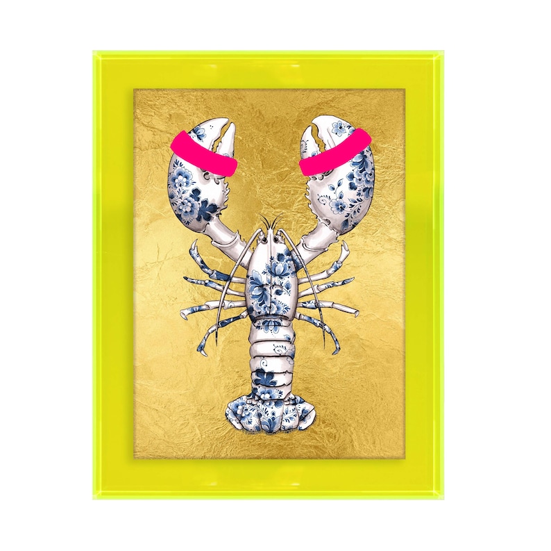 Funky Fish Lobster in oro con cornice in acrilico colorato (neon ...