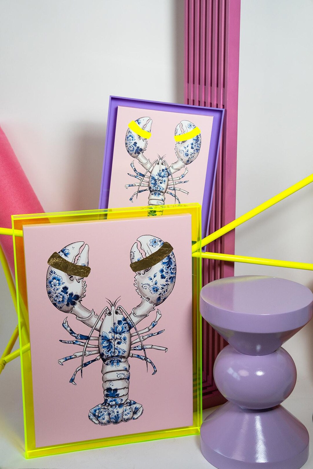 Funky Fish Lobster in Pink in (neon) Colored Acrylic Frame Xtra Large ...