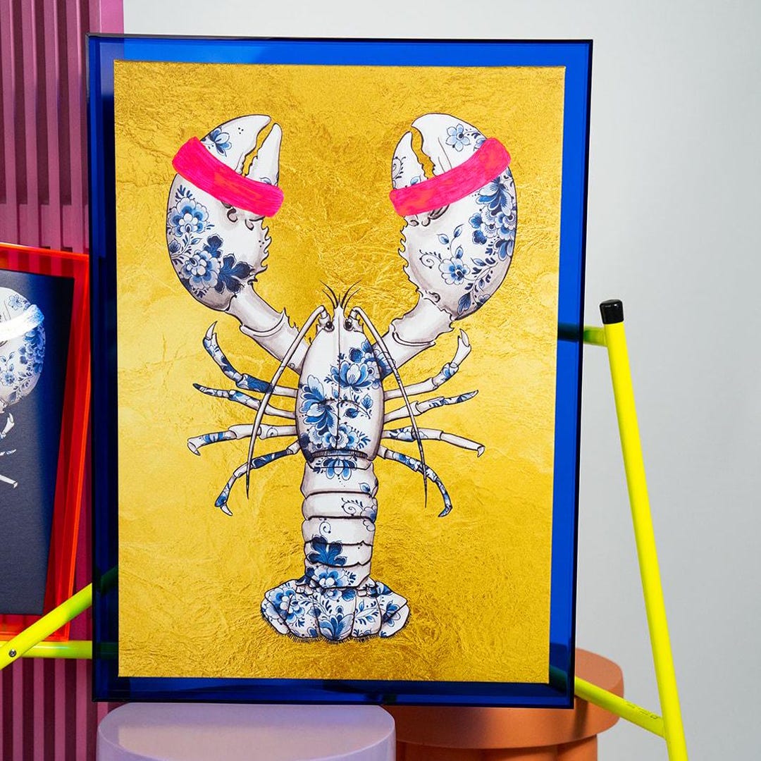 Funky Fish Lobster in Gold in (neon) Colored Acrylic Frame Xtra Large ...