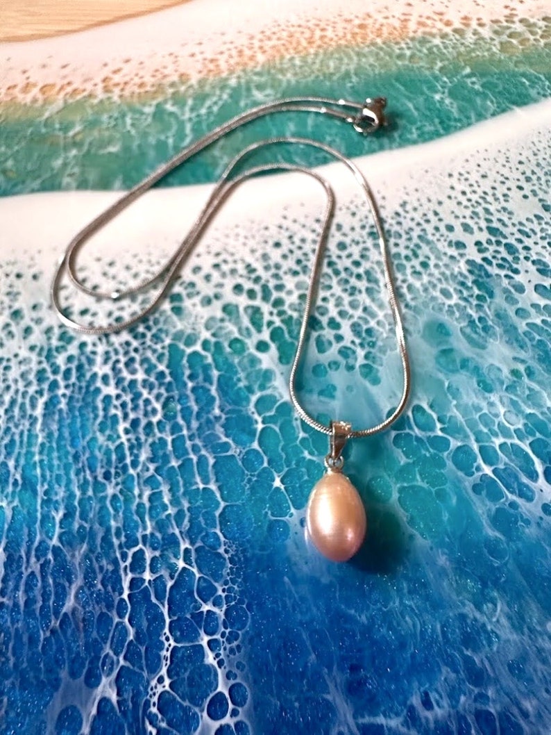 Real Pink Pearl Necklace, 925 Sterling Silver, Classic Single Pearl ...