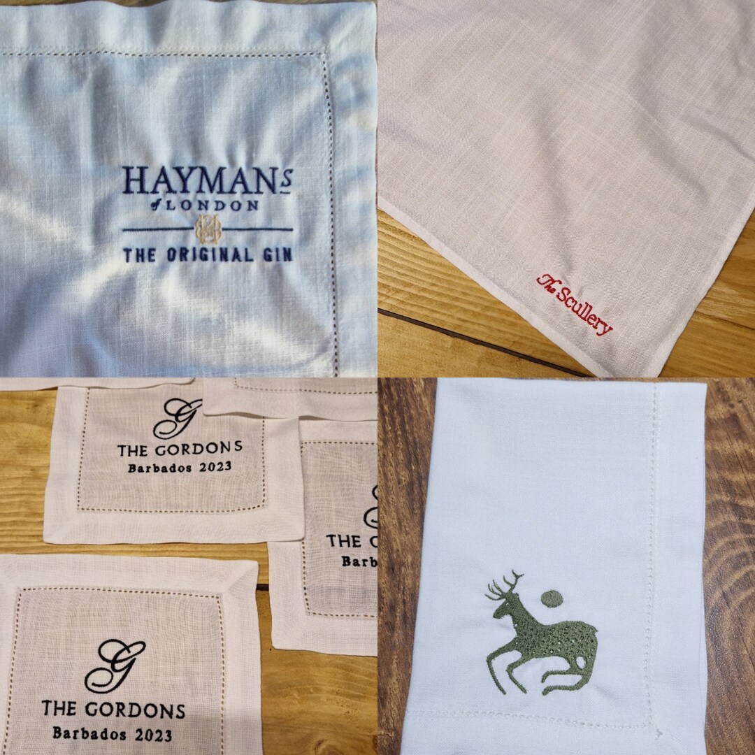 Personalised Embroidered Custom Logo White Linen Napkins 45cm Events ...
