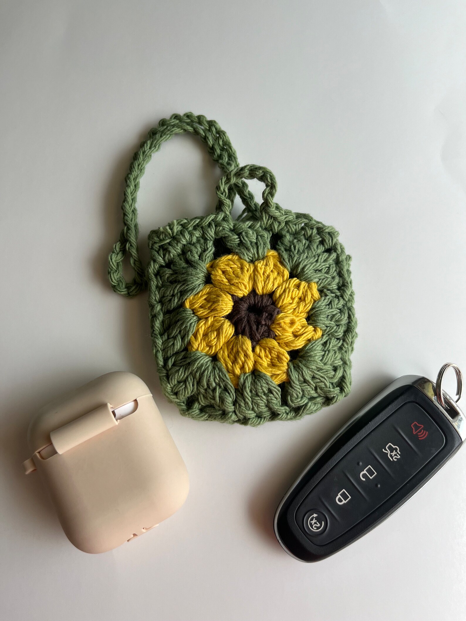 Hand Crocheted Sunflower Granny Square AirPod Case: Cotton Earbud Pouch ...