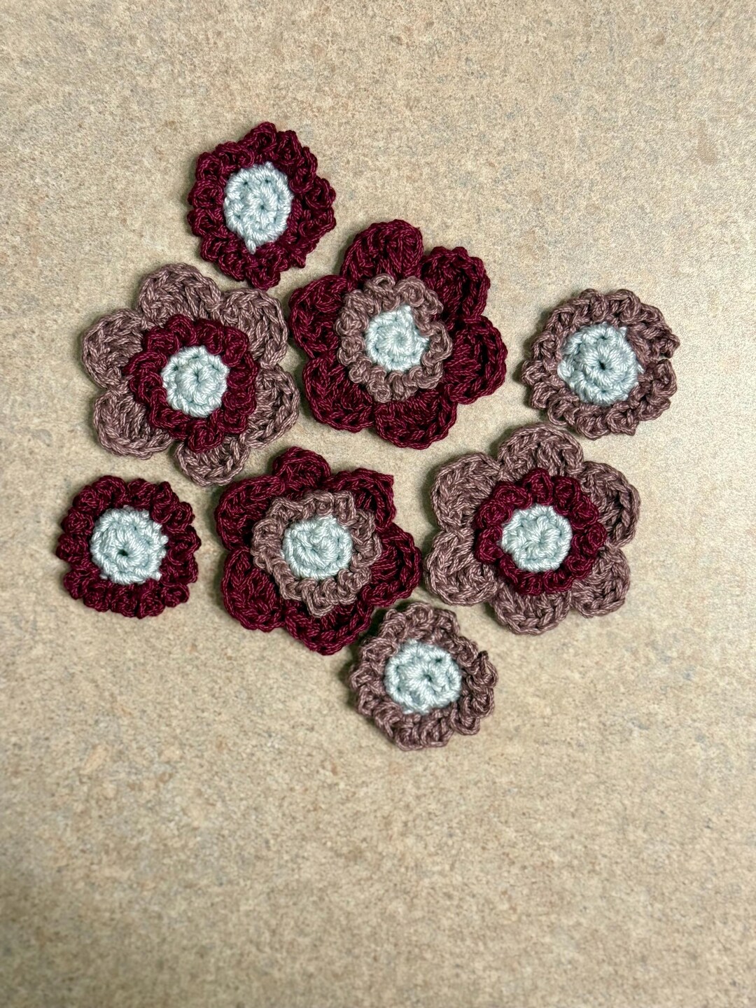 Crochet Floral Set of 8 Flowers for Applique, Patch, Scrapbooking, Trim ...