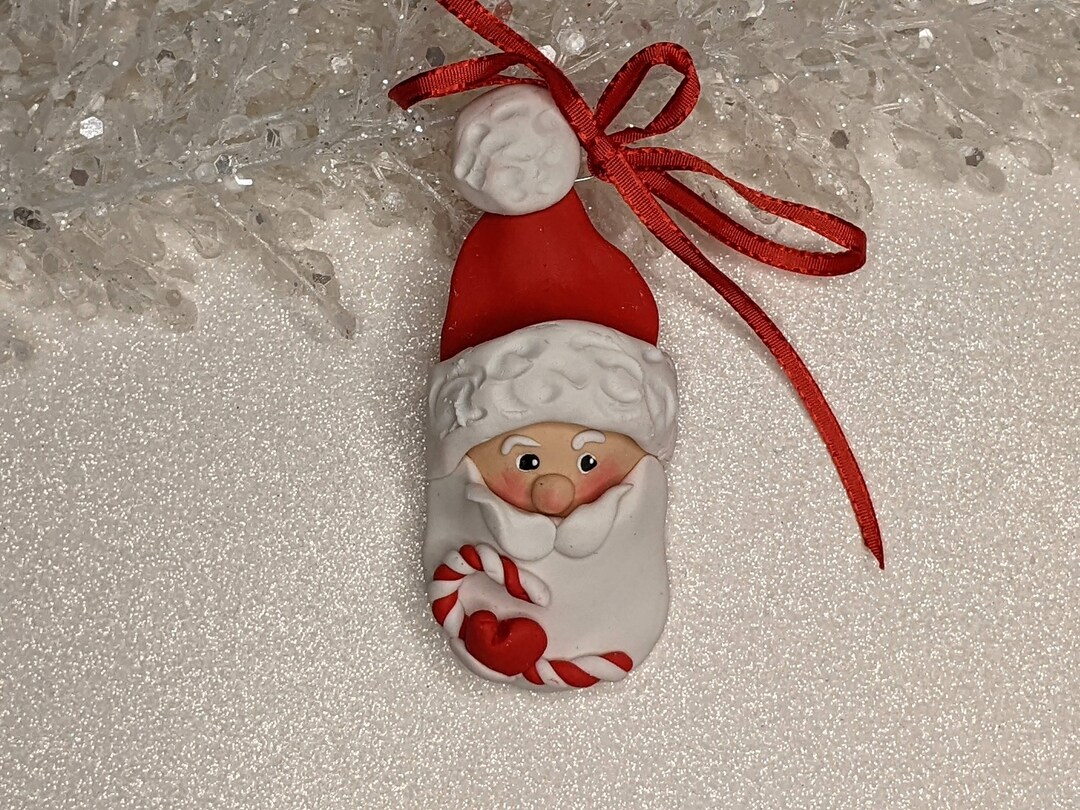 Handmade Polymer Clay Santa Ornament: Red Hat, Candy Cane - Etsy