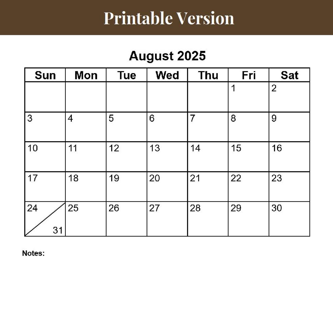 Printable Large Print Calendar, August 2025 to July 2026 - Etsy