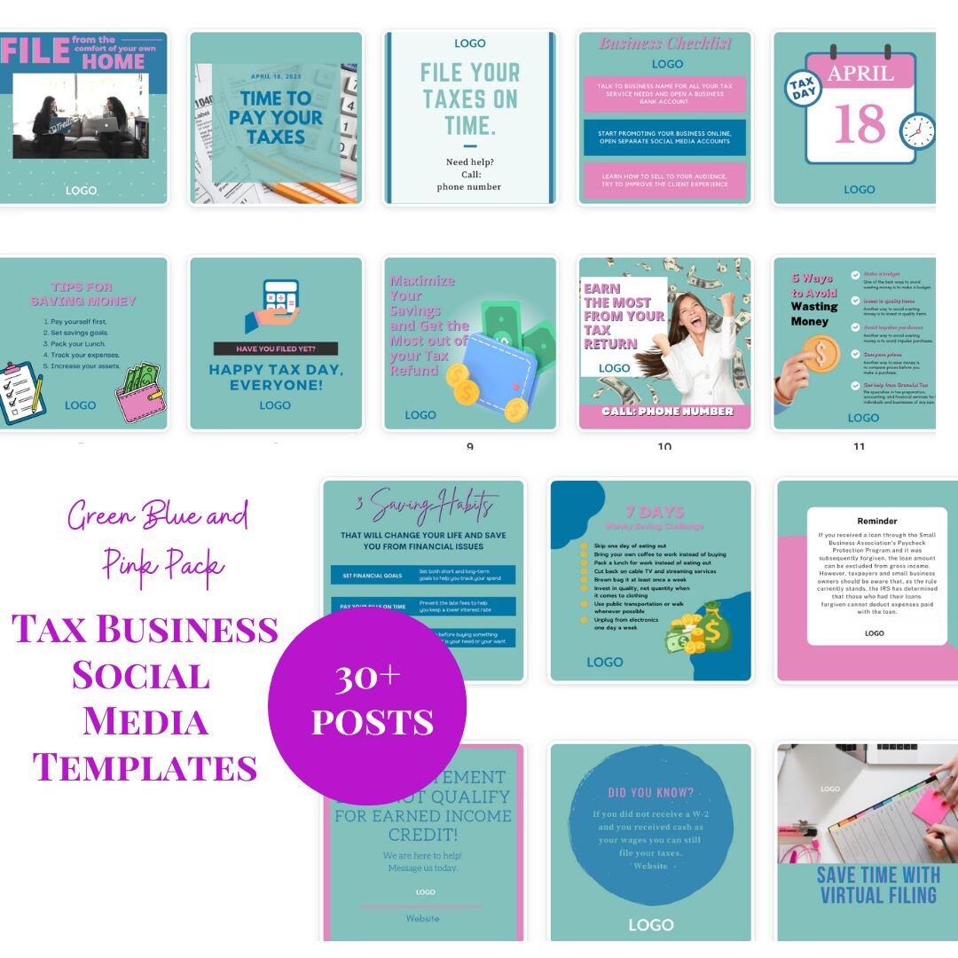 Tax Business Social Media Templates | CPA Post Templates | Canva Post ...