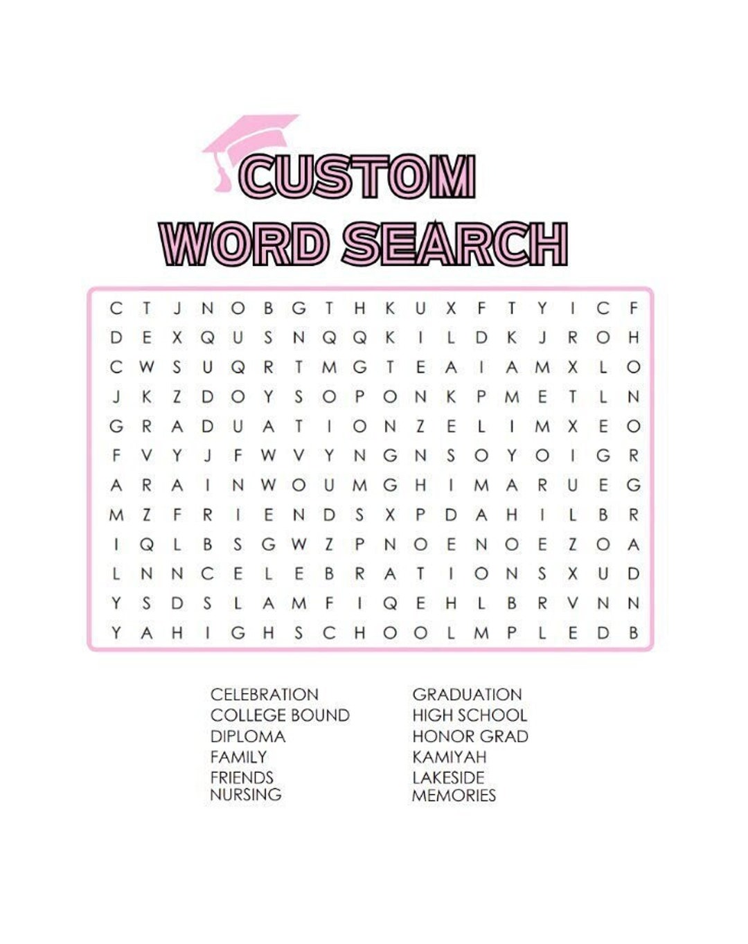 CUSTOM Word Search Puzzle, Custom Gift, Birthday Game, Baby Shower Game ...