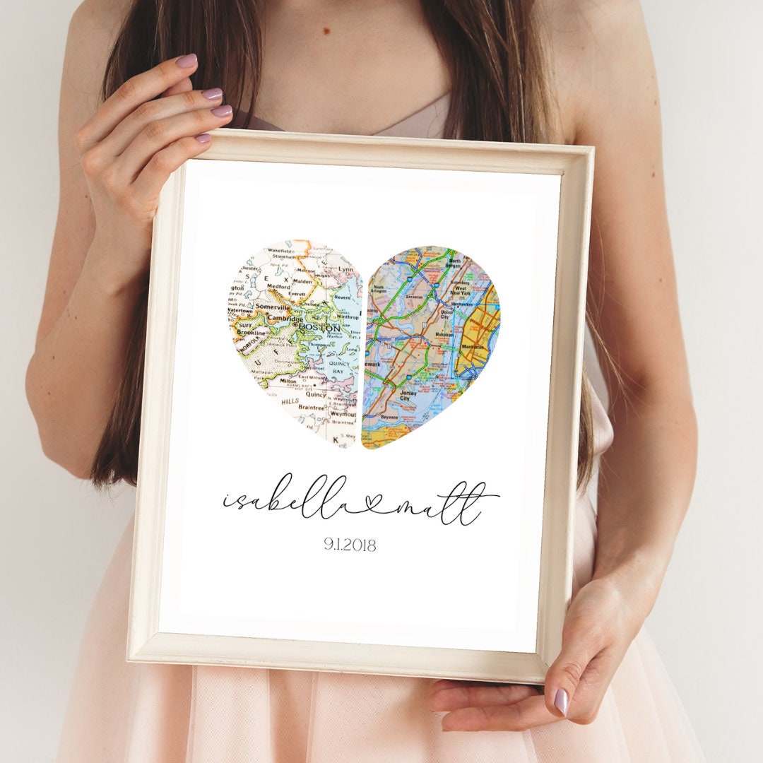Personalized Heart Map Heart Print Anniversary Gift Map - Etsy