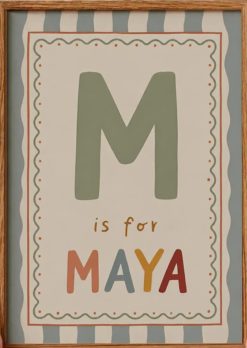 Custom Name Letter Wall Art, Boho Nursery Alphabet (4x6, 5x7, 8x10 ...