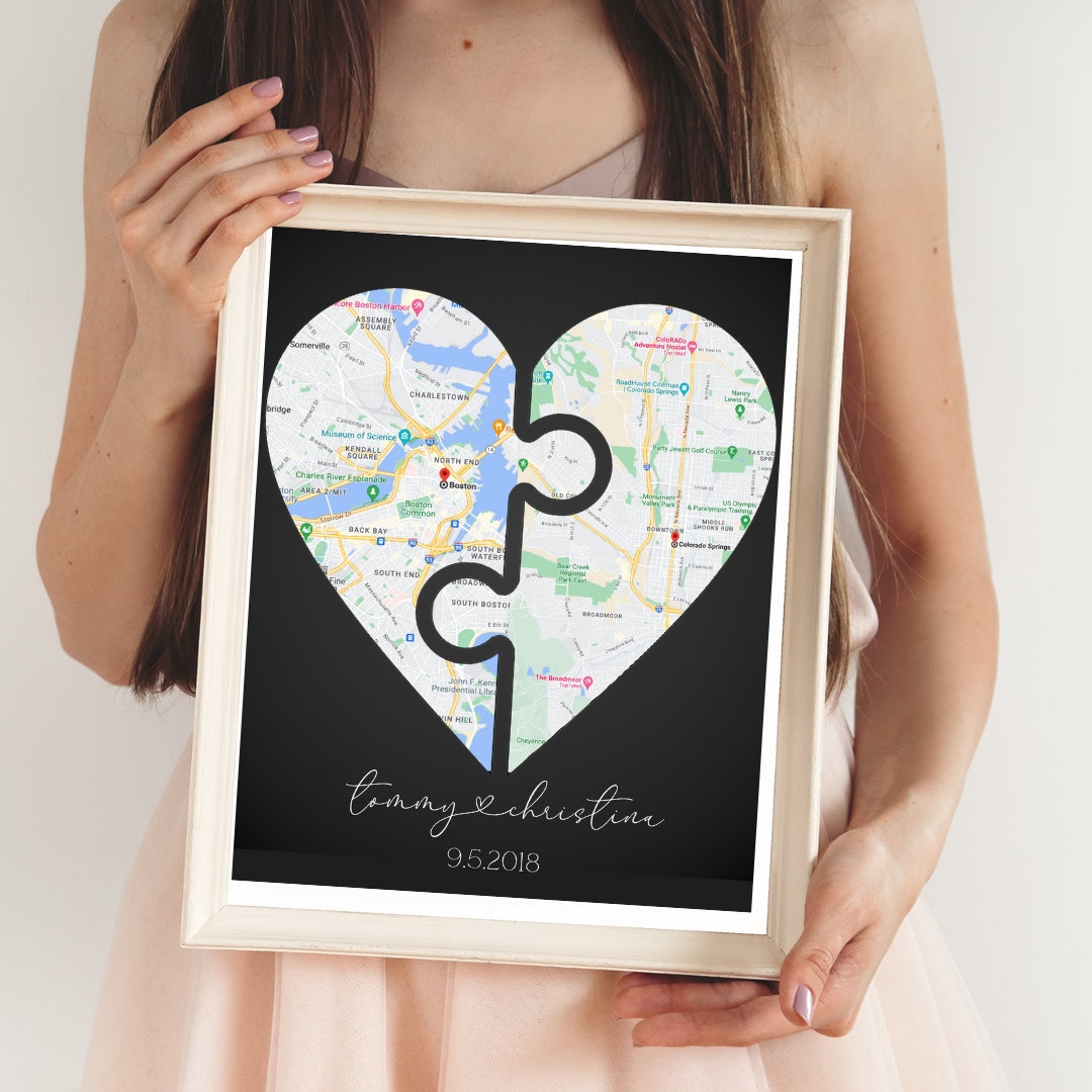 Personalized Heart Map Puzzle Print, Anniversary Gift (digital) - Etsy