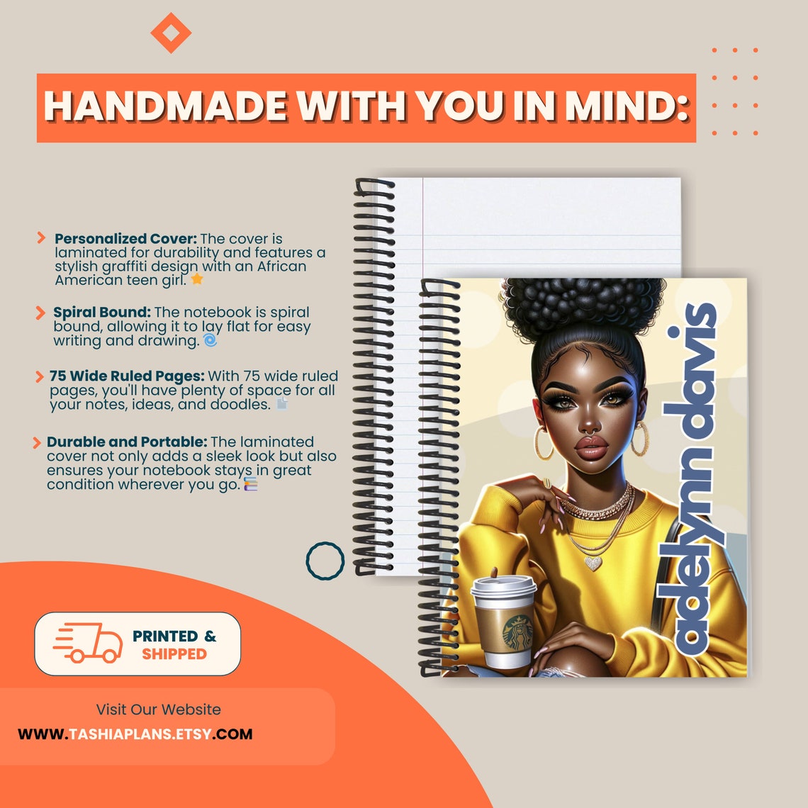 Personalized Spiral Notebook-african American Teen Girl Stationery ...