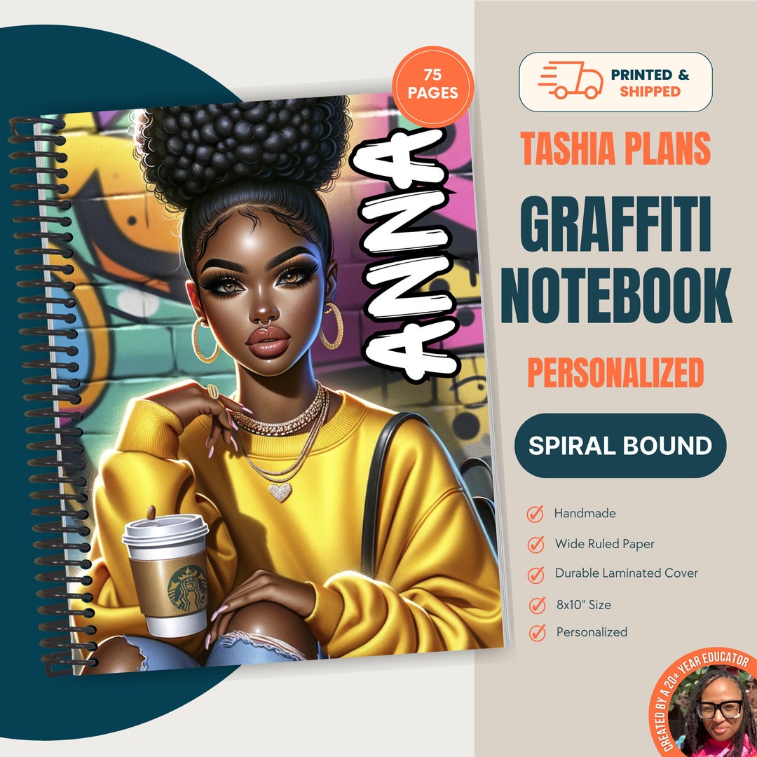 Personalized Graffiti Art Spiral Notebook-african American Teen Girl ...