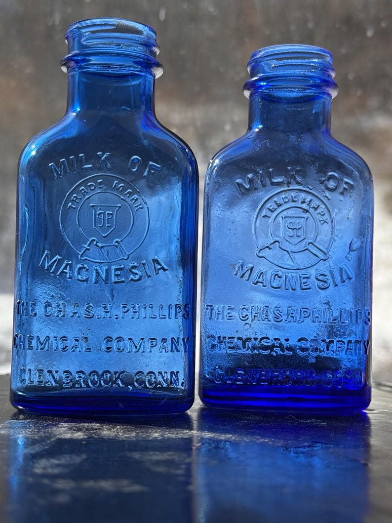 Set of Vintage Cobalt Blue Milk of Magnesia Medicine Bottles - Etsy