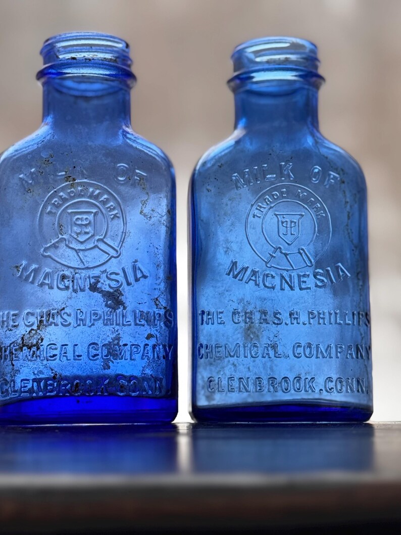 Set of Vintage Cobalt Blue Milk of Magnesia Medicine Bottles - Etsy
