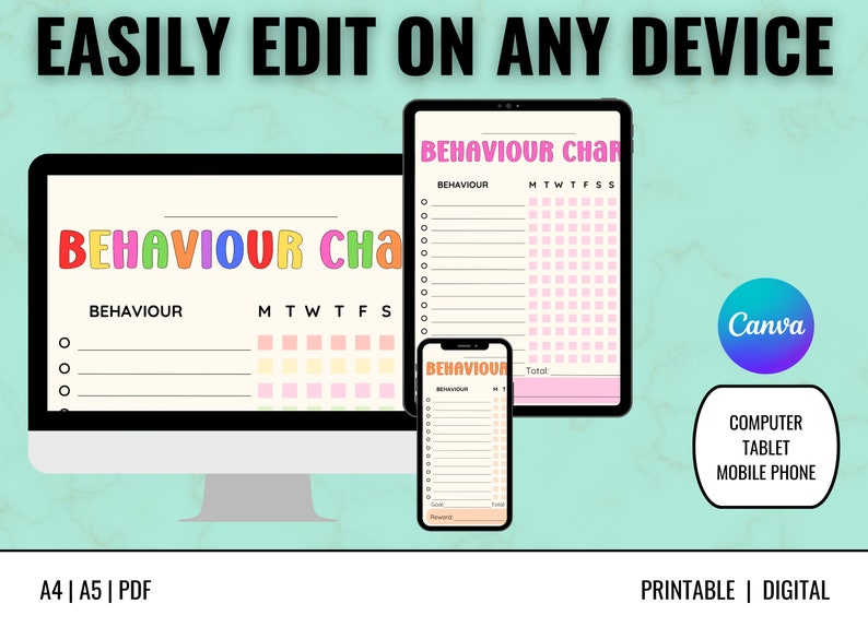 Behaviour Chart for Kids | Printable, Editable | Good Behaviour ...