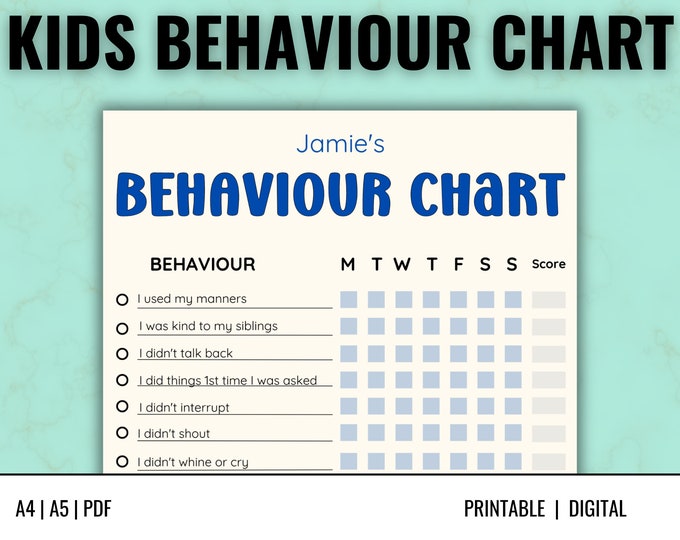Printable PDF Reward Chart Personalised Instant Download Kid's ...