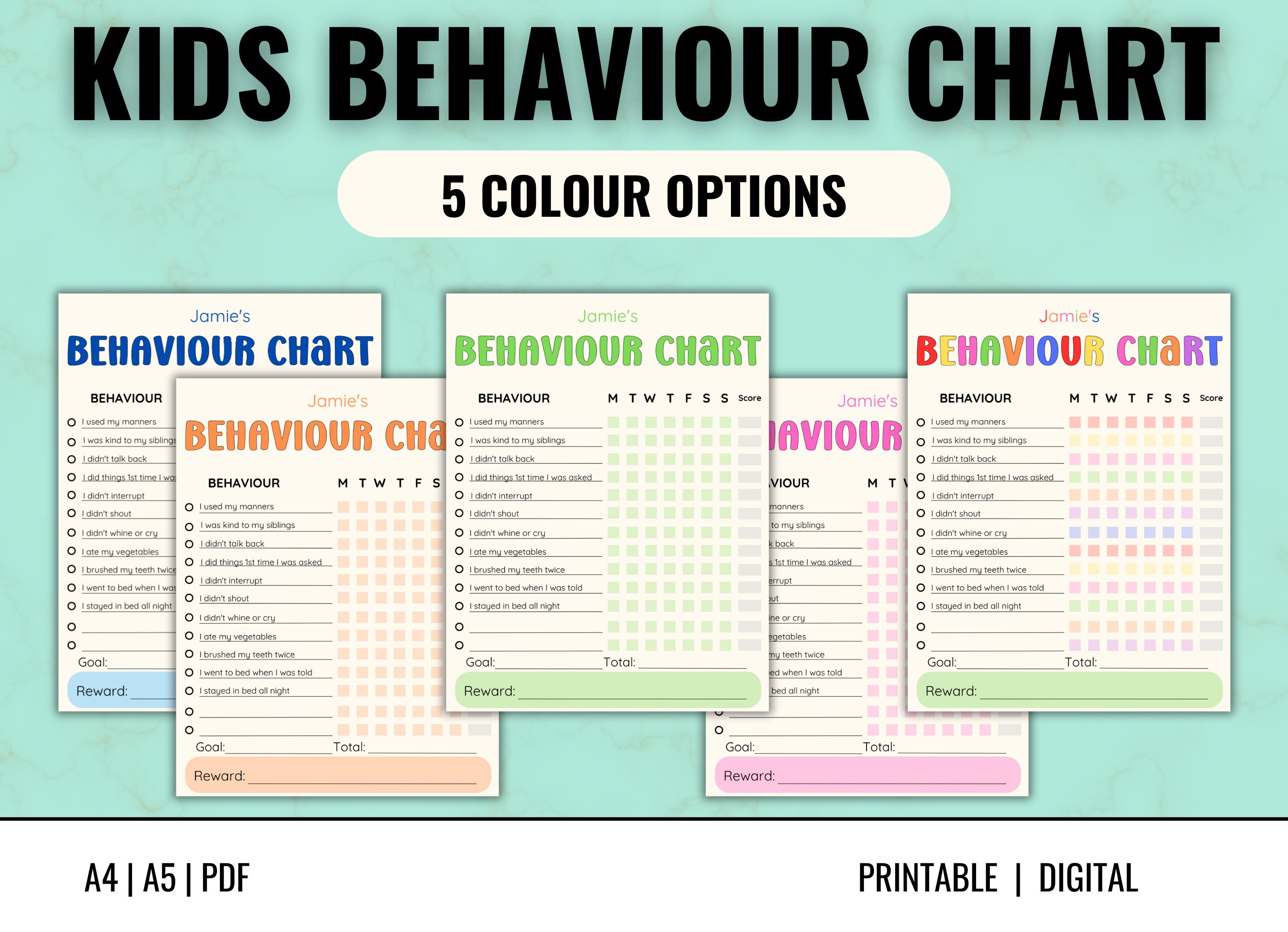 Behaviour Chart for Kids | Printable, Editable | Good Behaviour ...