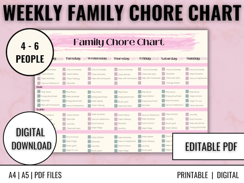 Editable Family Chore Chart | Printable Weekly Chore List | Kids ...