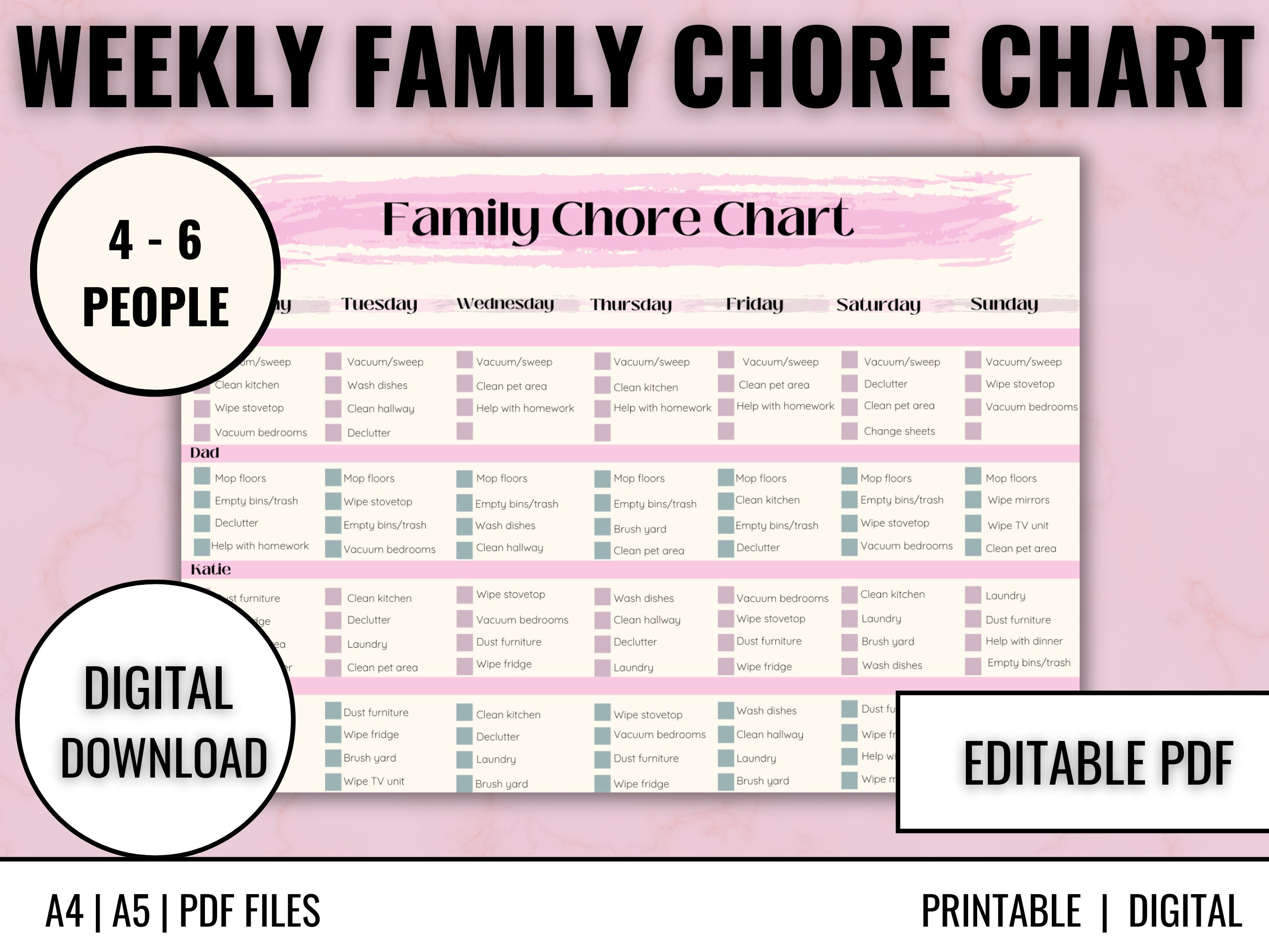 Editable Family Chore Chart | Printable Weekly Chore List | Kids ...