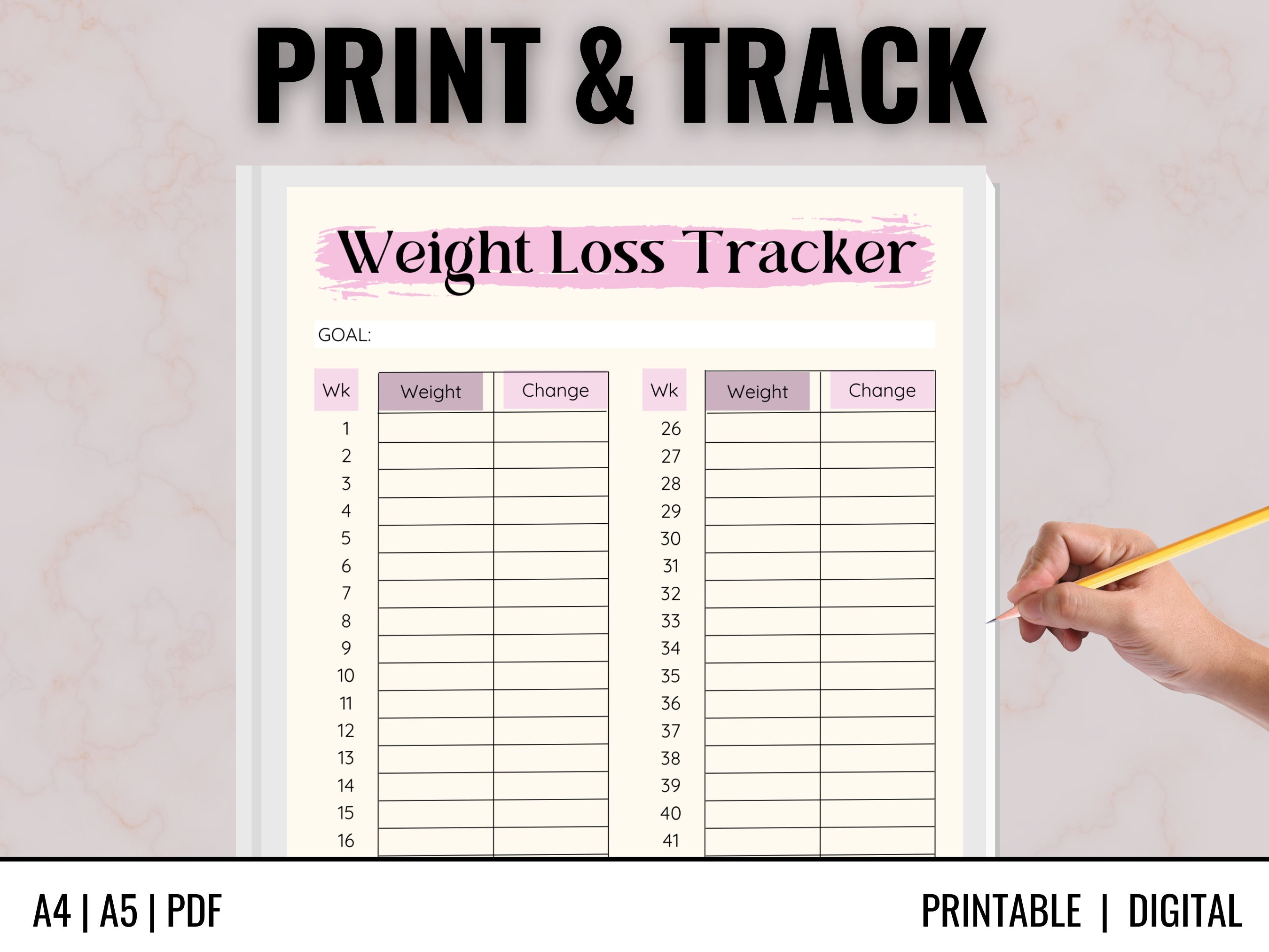 Editable Weekly Weight Tracker Weight Log Weight Loss Chart Weight Loss ...