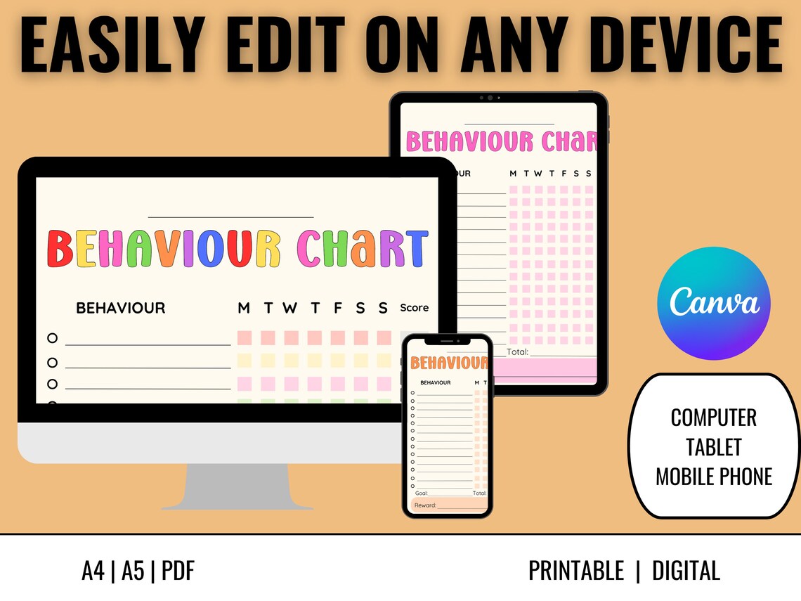 Behaviour Chart for Kids Printable, Editable Good Behaviour Tracking ...