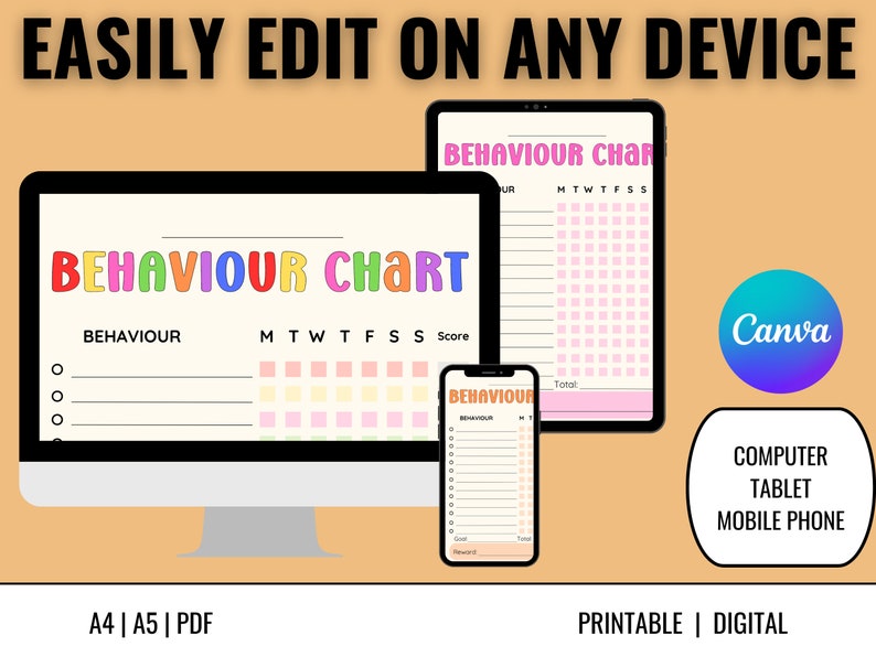 Behaviour Chart for Kids Printable, Editable Good Behaviour Tracking ...