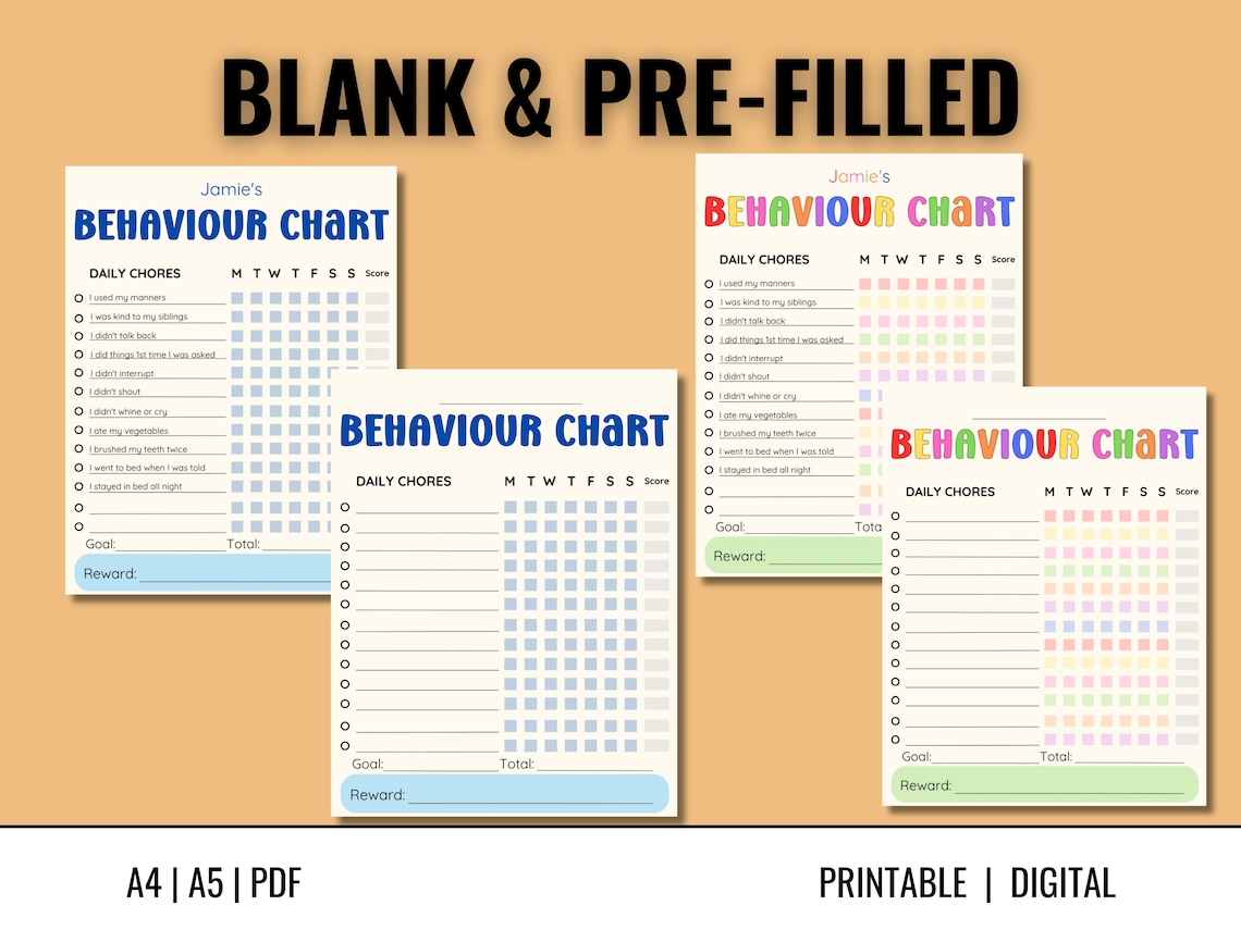 Behaviour Chart for Kids Printable Editable Good - Etsy