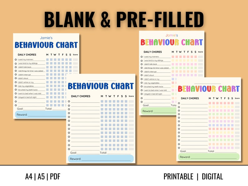 Behaviour Chart for Kids Printable, Editable Good Behaviour Tracking ...