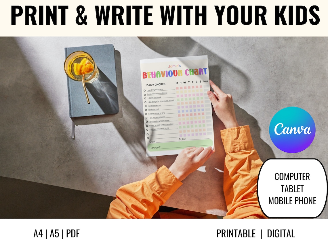 Behaviour Chart for Kids Printable Editable Good - Etsy