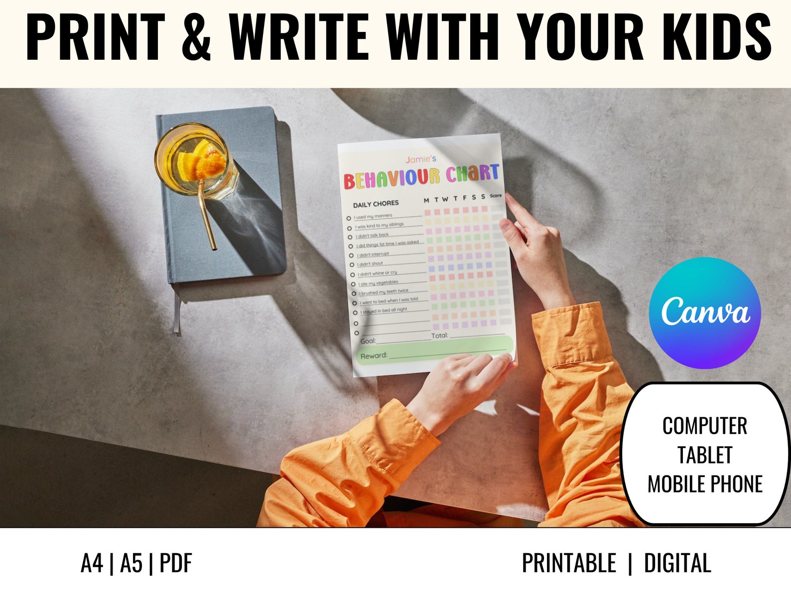 Behaviour Chart for Kids Printable Editable Good - Etsy