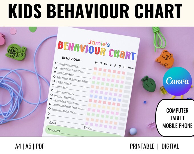 Printable PDF Reward Chart - Personalised Instant Download- Kid's ...