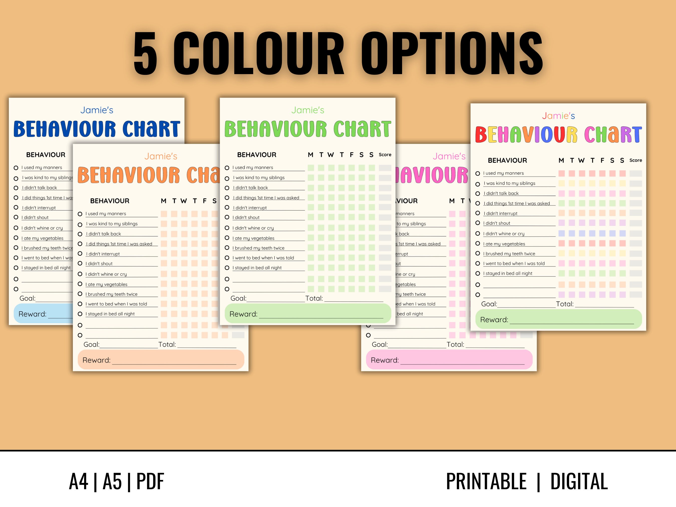 Behaviour Chart for Kids Printable, Editable Good Behaviour Tracking ...