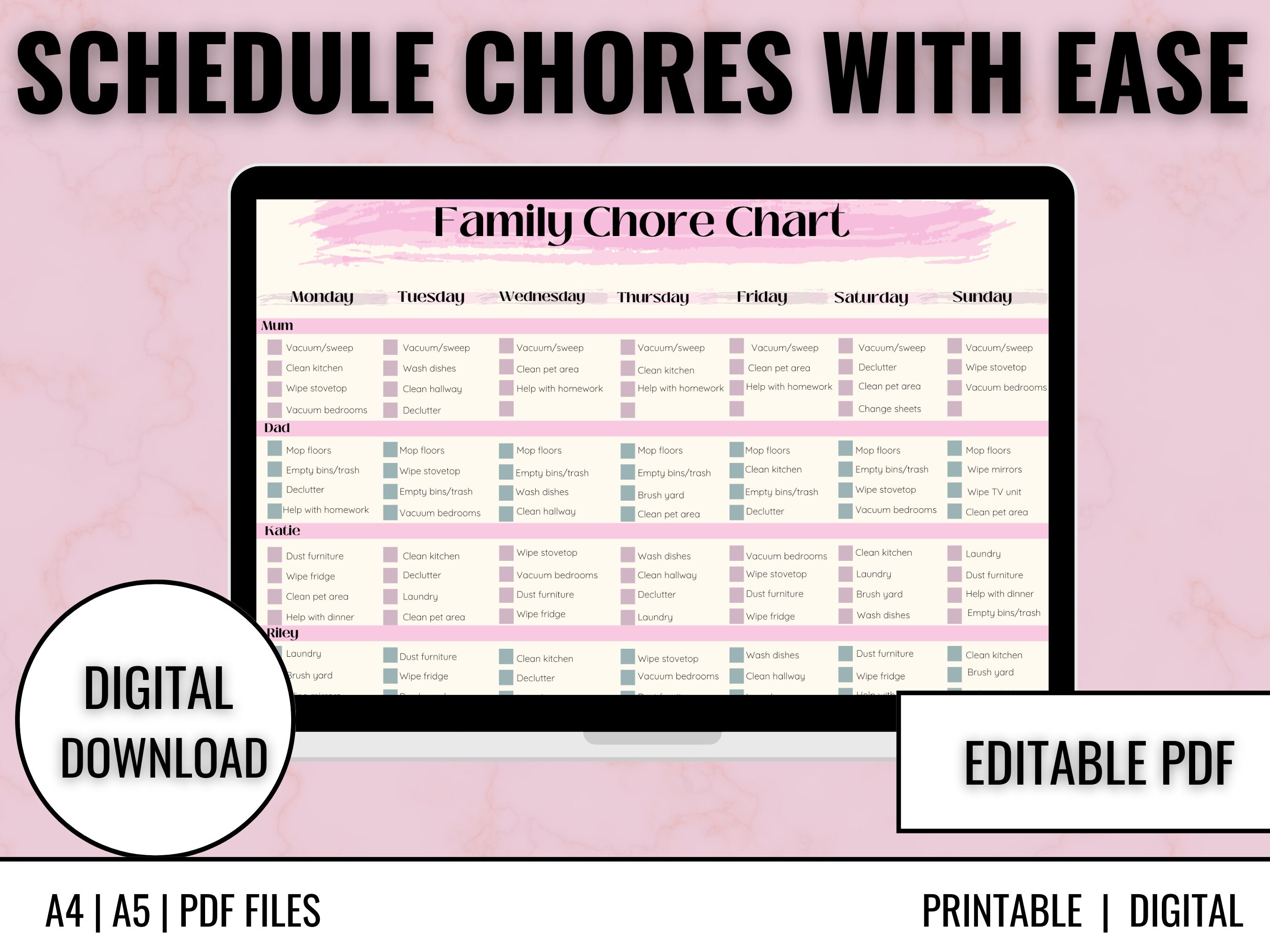 Editable Family Chore Chart | Printable Weekly Chore List | Kids ...