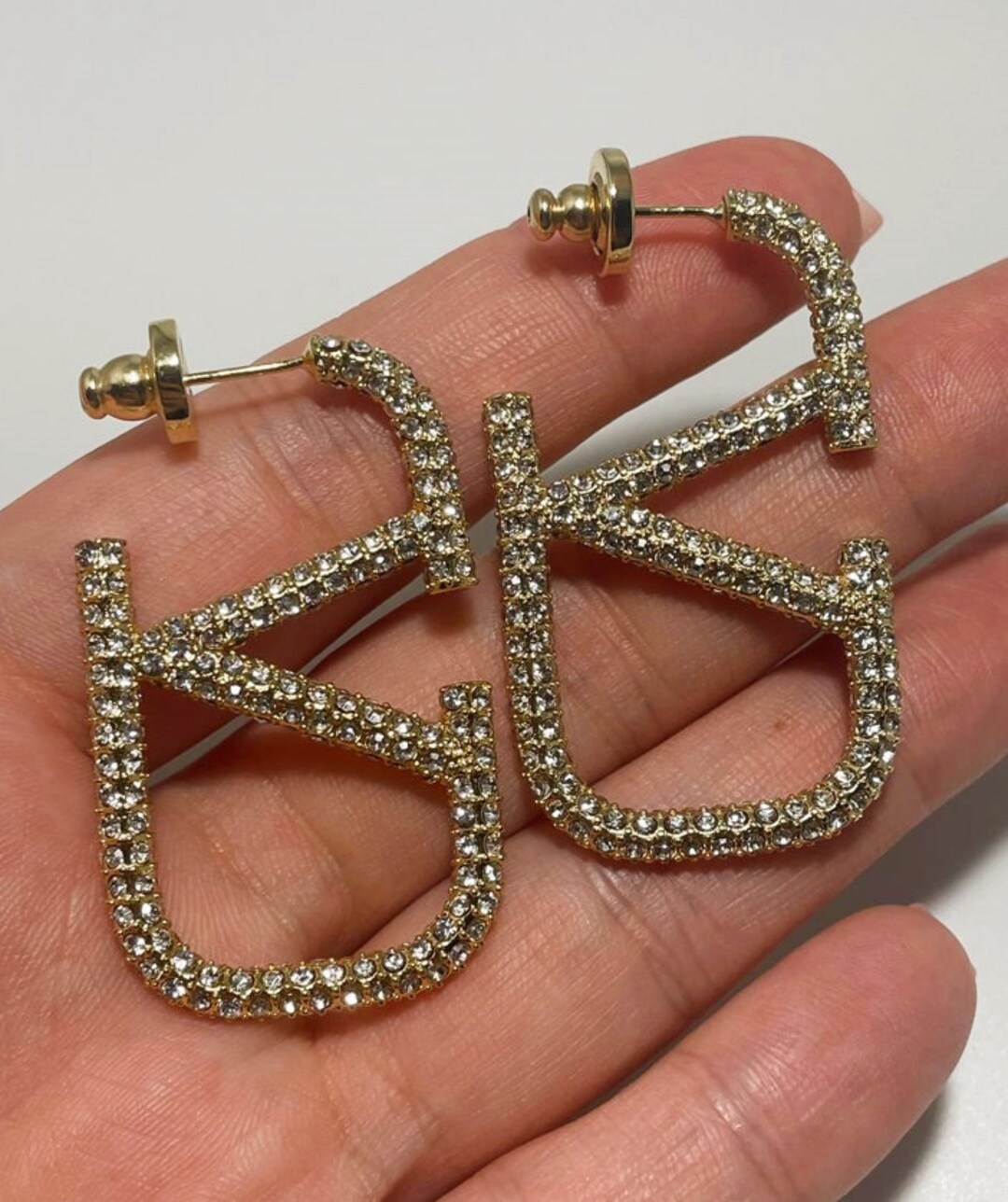 Luxury Pave Crystal Gold Tone Signature Earrings Statement Geometric ...