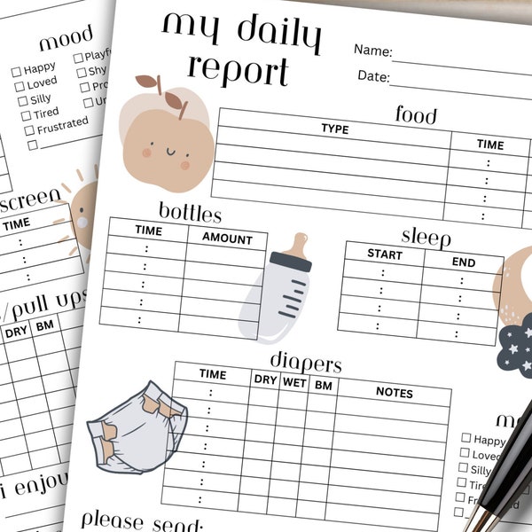 EDITABLE Daycare Daily Report Template Headstart Preschool Mothers Day ...