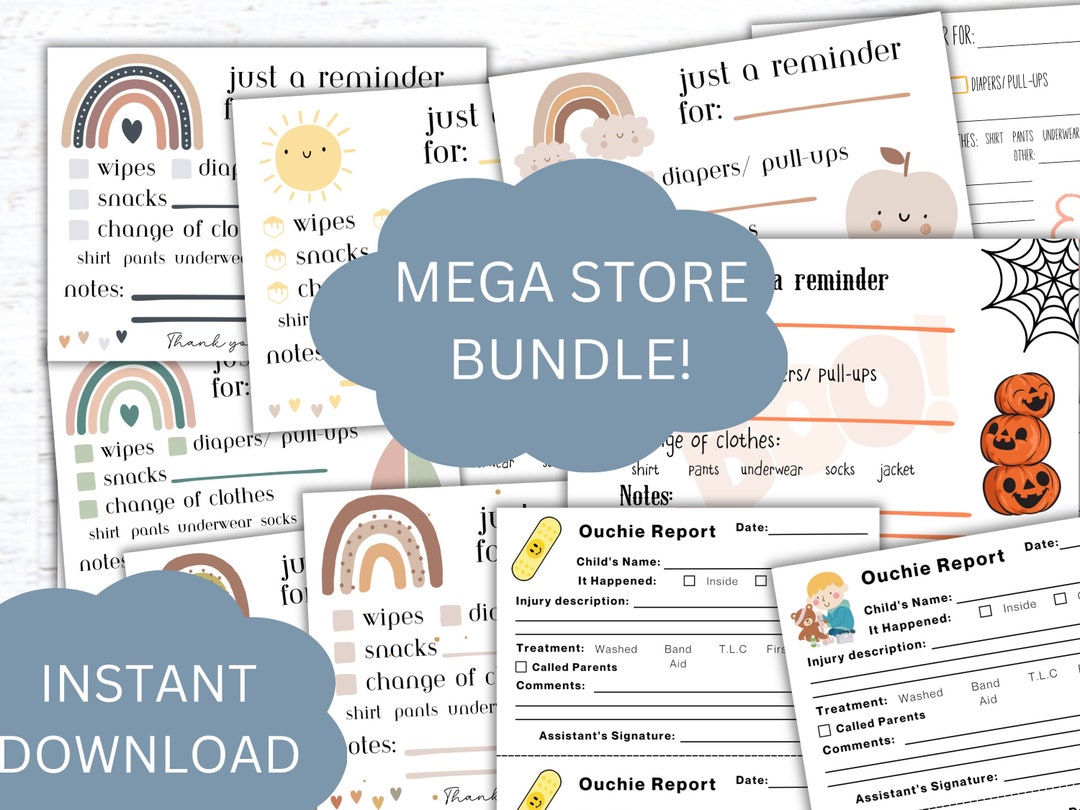 Daycare Printable Bundle Daycare Note Home Boho Digital Daycare Teacher ...