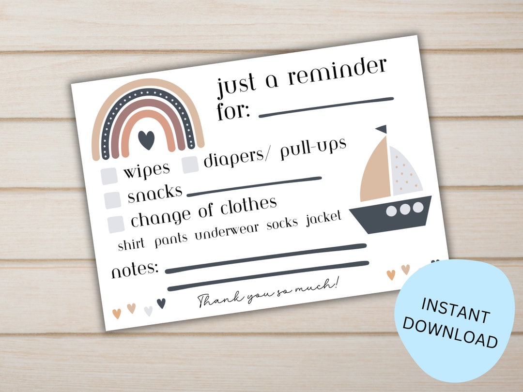 Daycare Printable Daycare Note Home Cute Boho Rainbow Digital Daycare ...