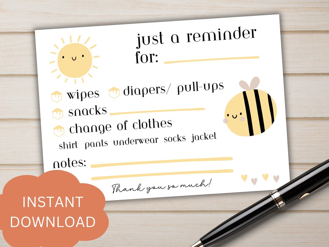 Daycare Notes Daycare Printable Boho Bee Notes for Infant Daycare ...