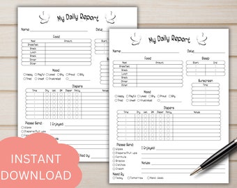 My Daily Report Daycare Printable Baby & Toddler Daily Log Infant ...