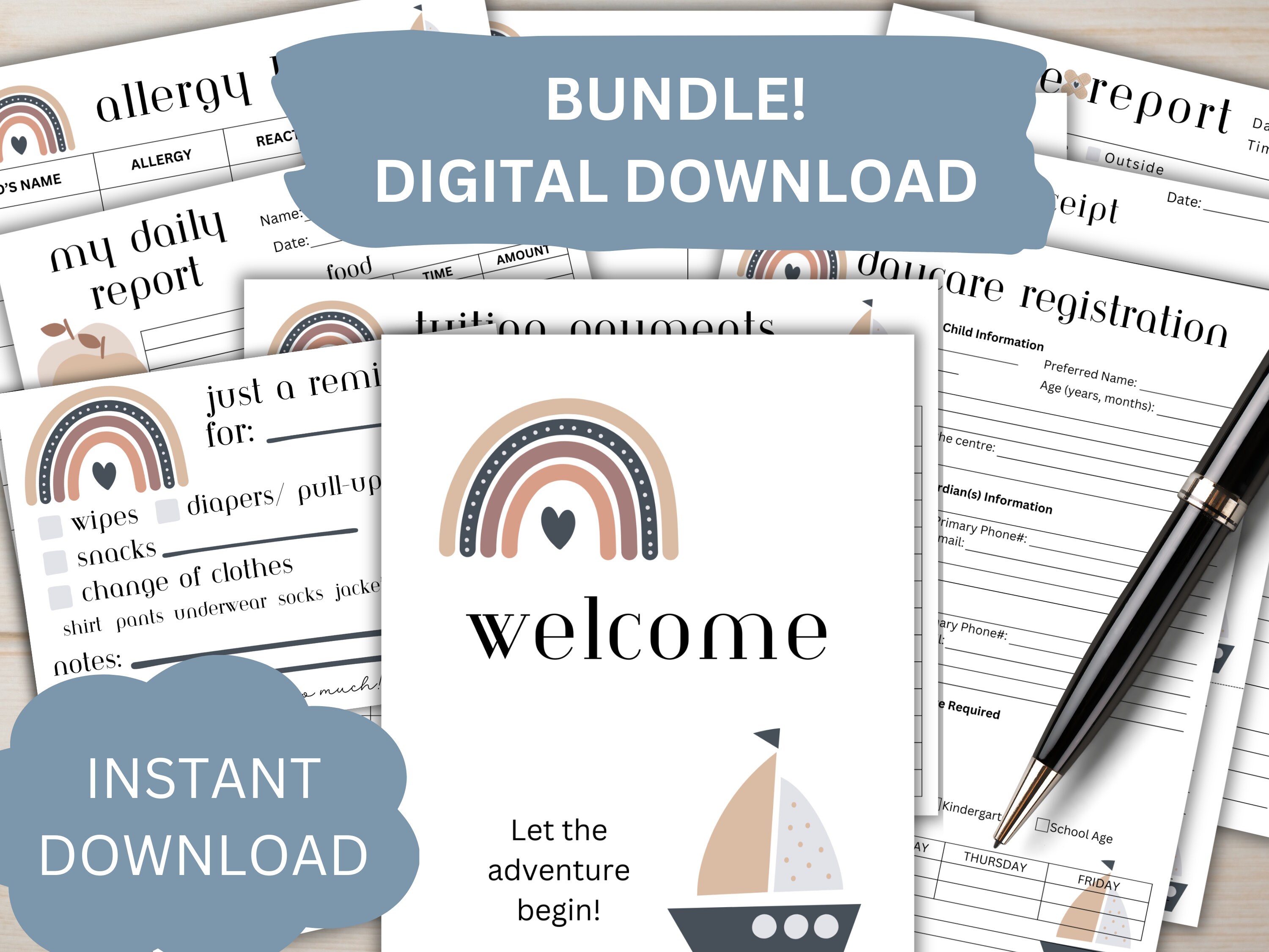 Daycare Enrollment Printable Bundle Daycare Note Home Daycare Digital ...