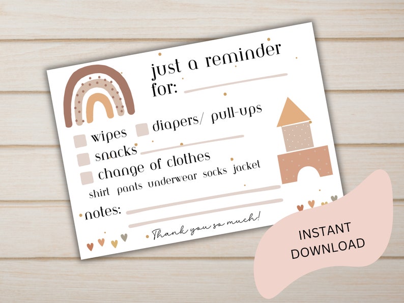 Daycare Note Home Daycare Printable Cute Boho Rainbow Digital - Etsy