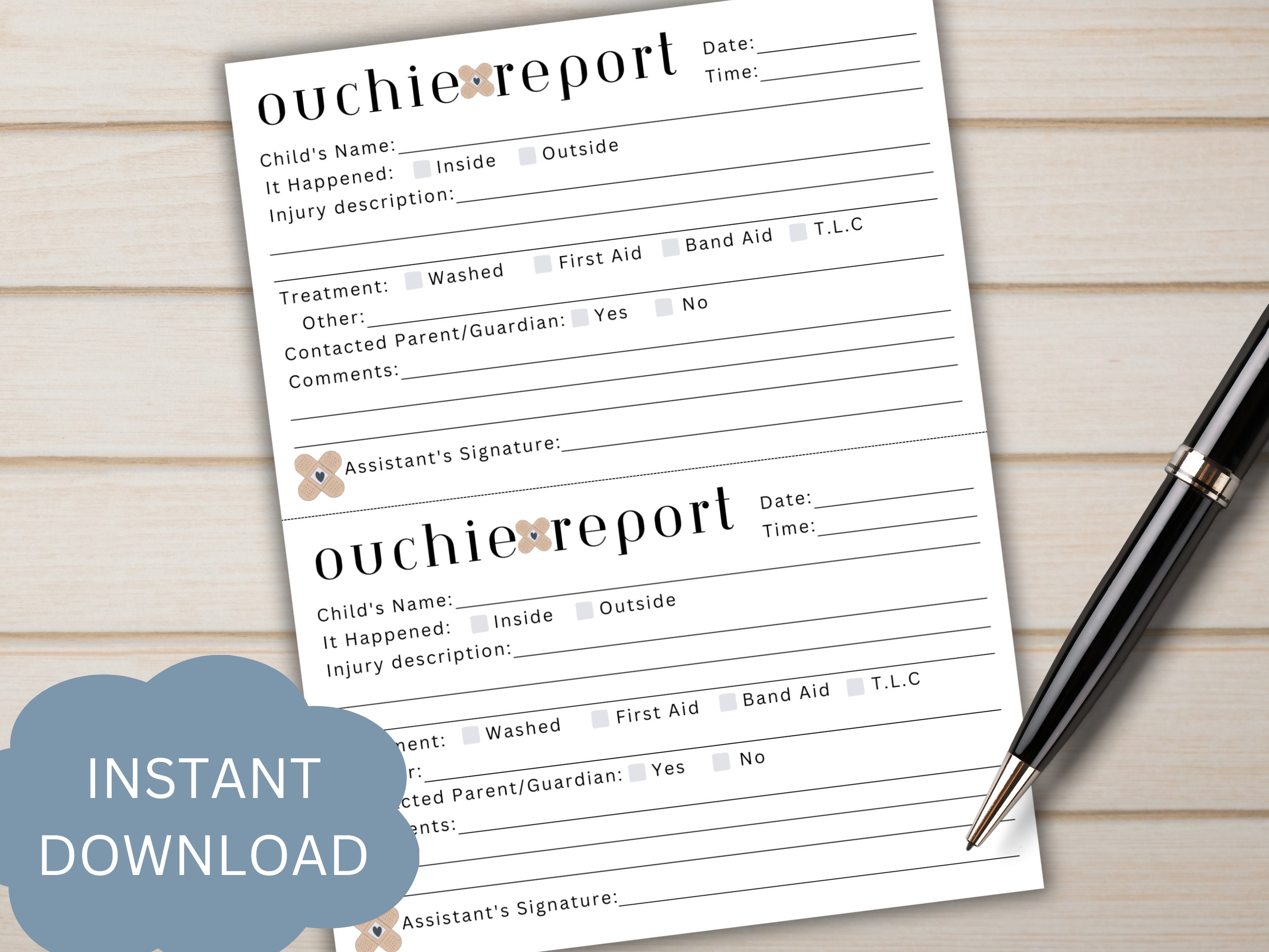 Daycare Ouch Report Preschool Accident Form Daycare Worksheets ...